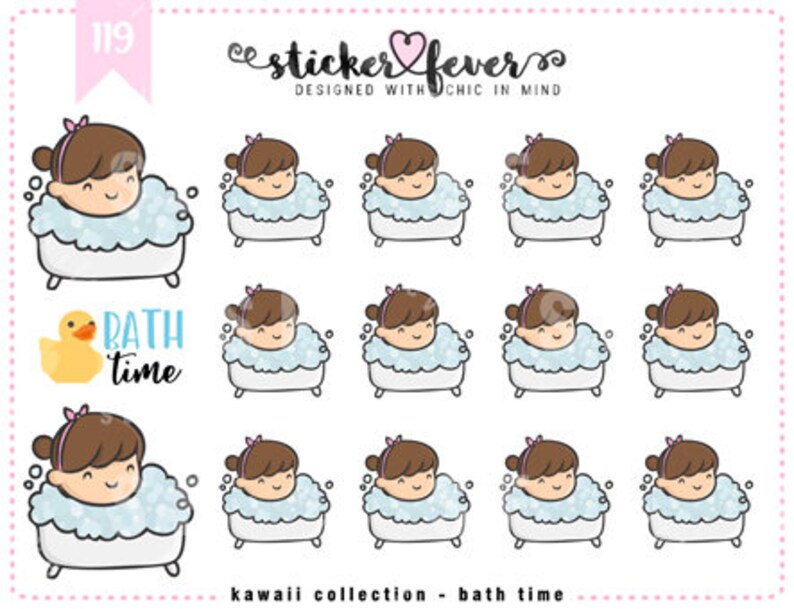 Bath Time Gemma Kawaii Chibi Character Planner Stickers for - Etsy