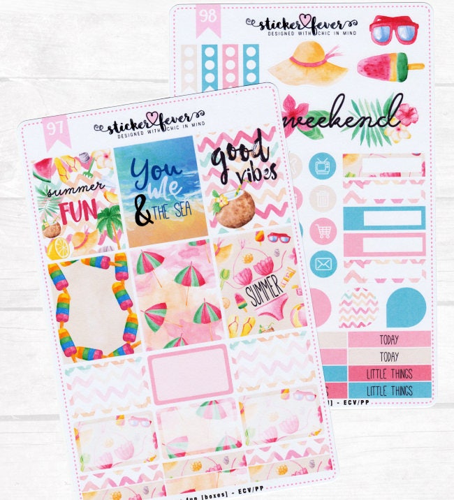 Summer Fun Mini Kit Standard Vertical Planner Stickers for | Etsy