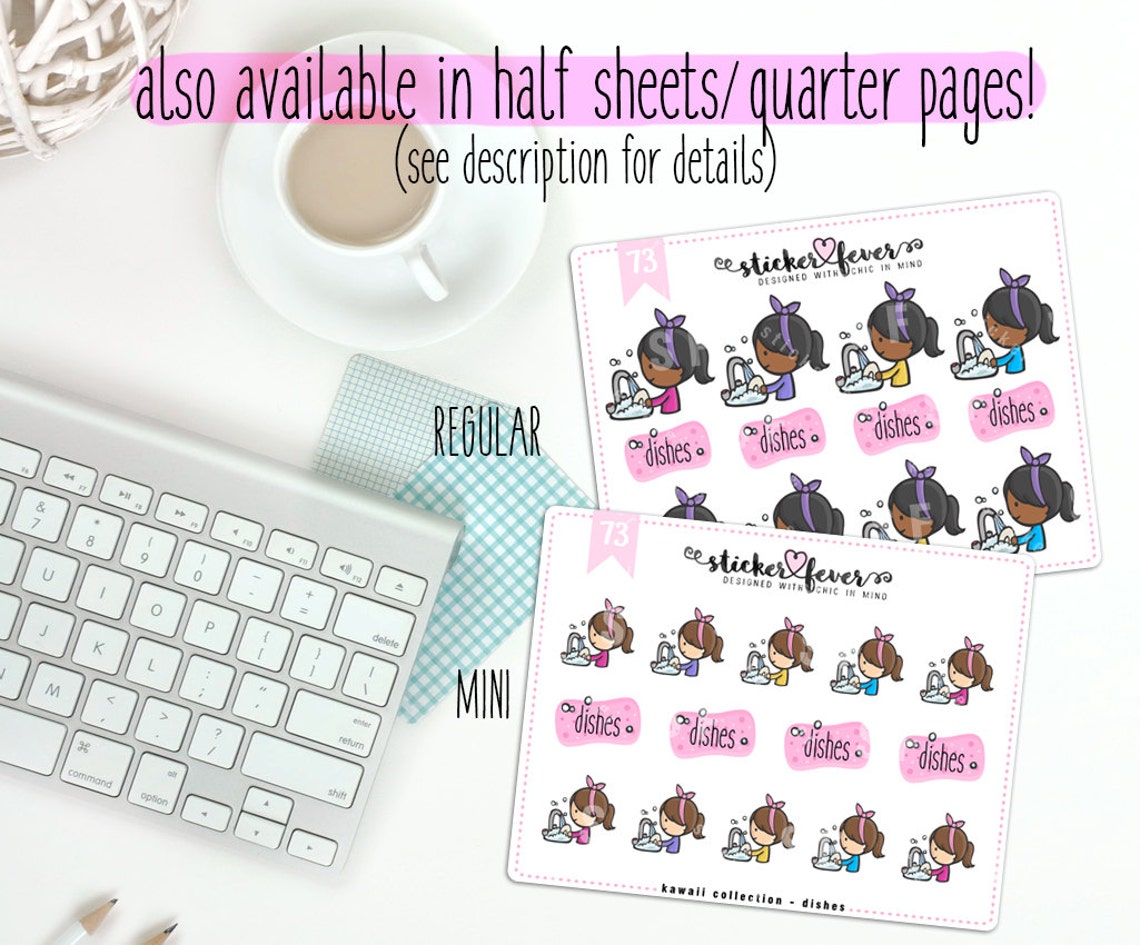 Washing Dishes Kawaii Chibi Character Planner Stickers for | Etsy
