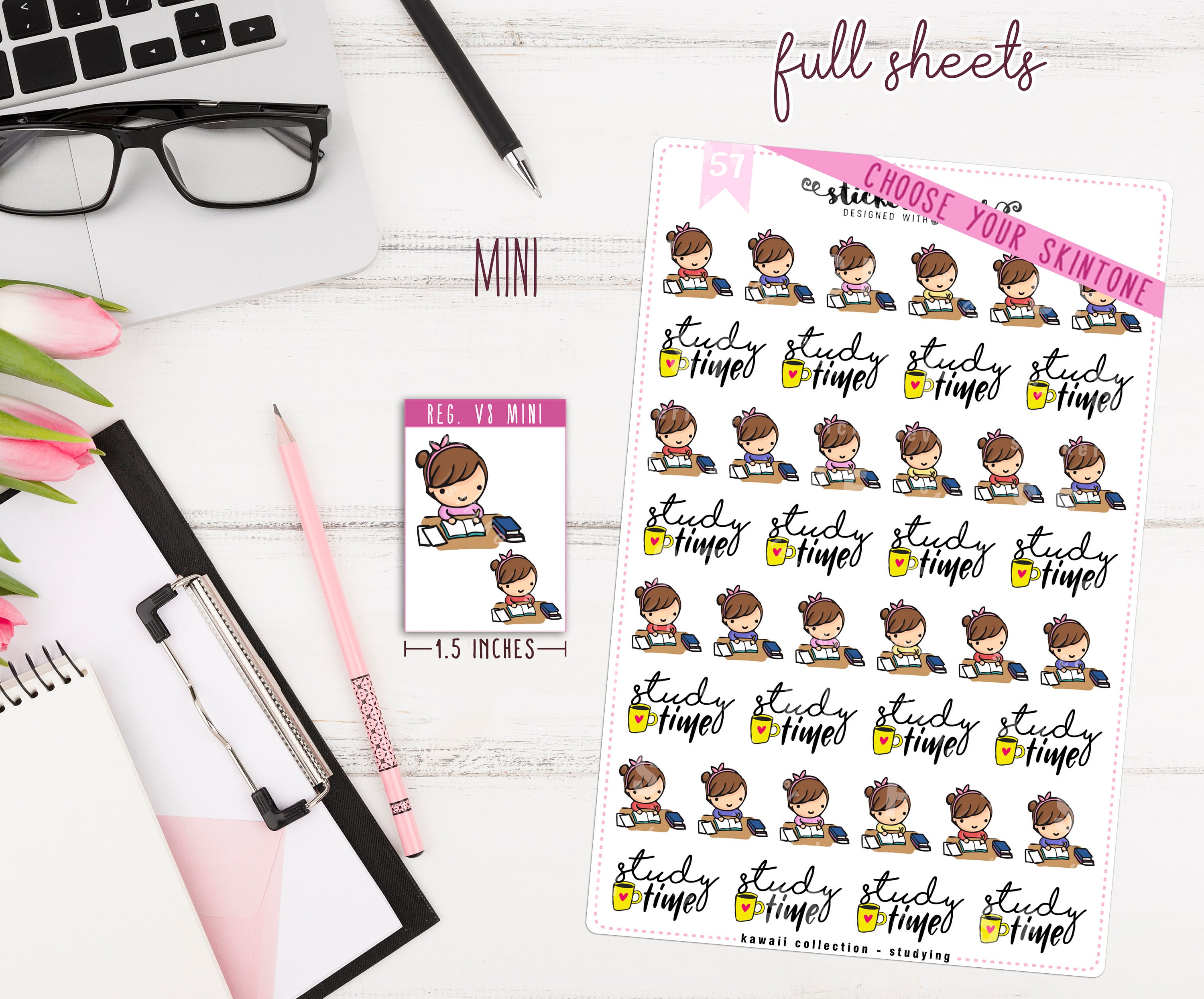 Study Time Kawaii Chibi Character Planner Stickers for - Etsy