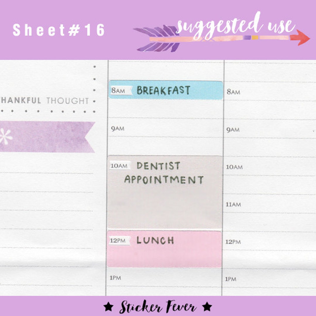 Solid Color Block Hourly Planner Sticker Boxes With Time Slot Cut Out ...