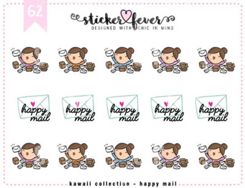 Happy Mail Kawaii Chibi Character Planner Stickers for | Etsy