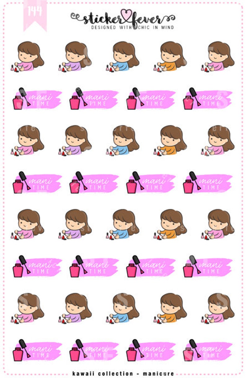 Manicure Nail Polish Gemma Kawaii Chibi Character Planner | Etsy