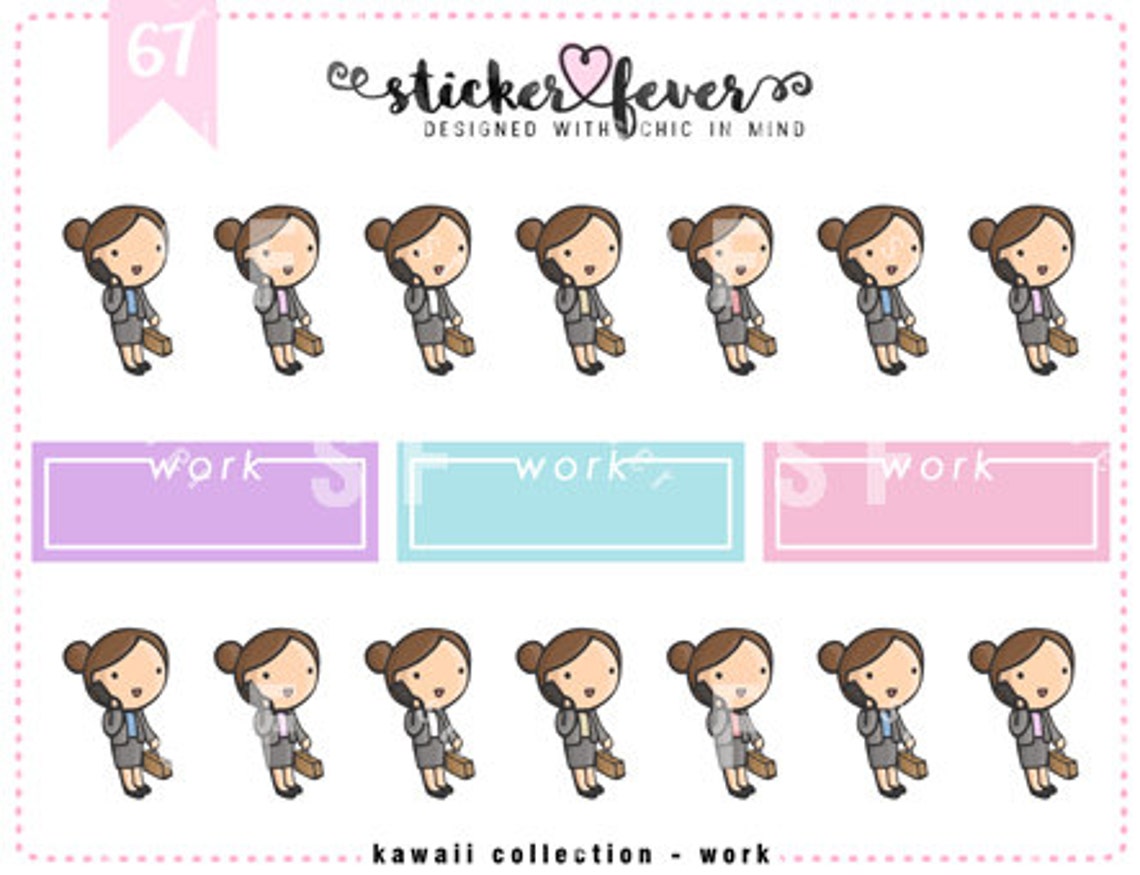 Work Kawaii Chibi Character Planner Stickers for - Etsy