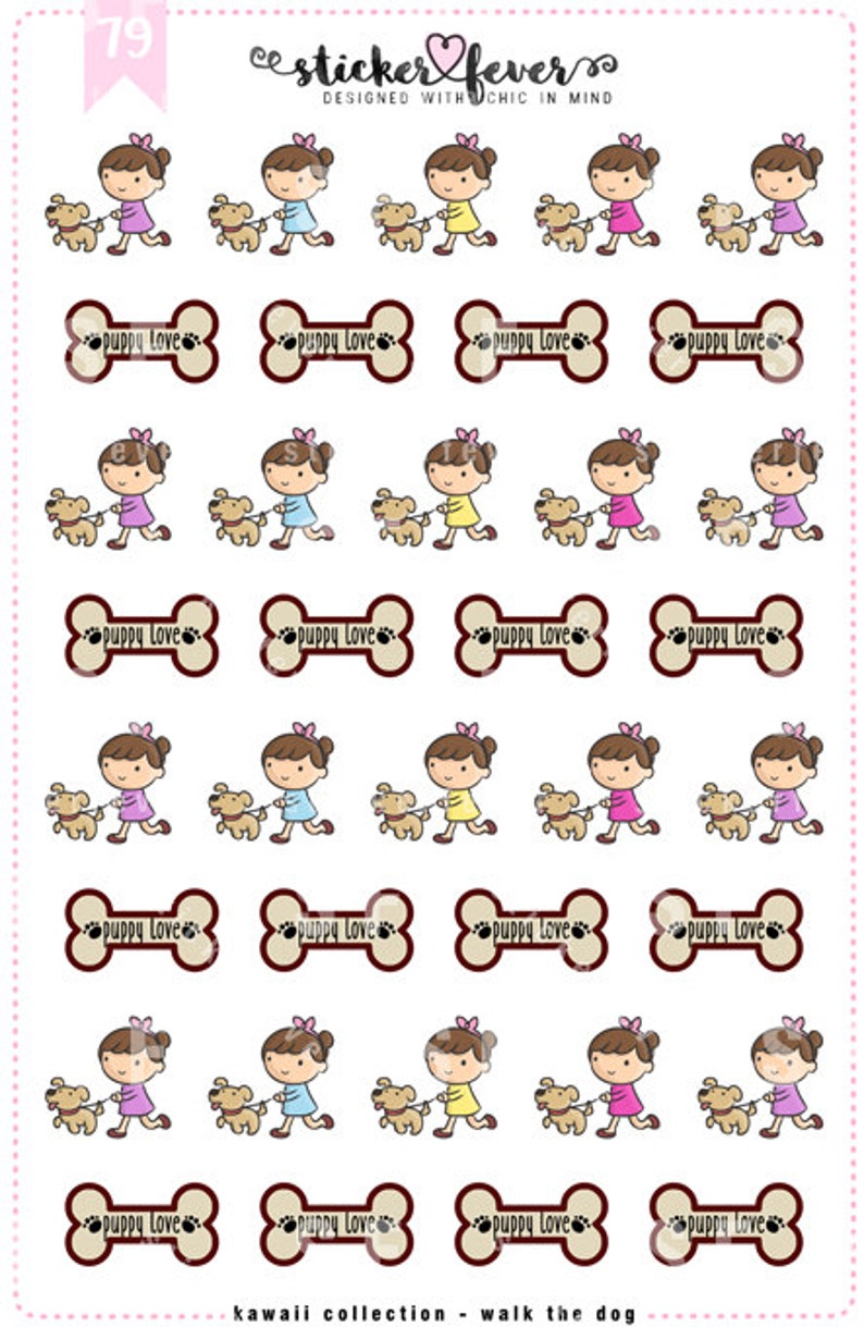 Walk the Dog Kawaii Chibi Character Planner Stickers for - Etsy