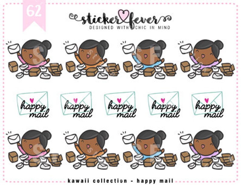 Happy Mail Kawaii Chibi Character Planner Stickers for | Etsy