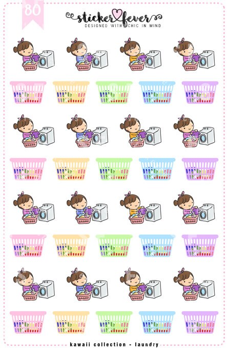 Laundry Time Kawaii Chibi Character Planner Stickers for - Etsy