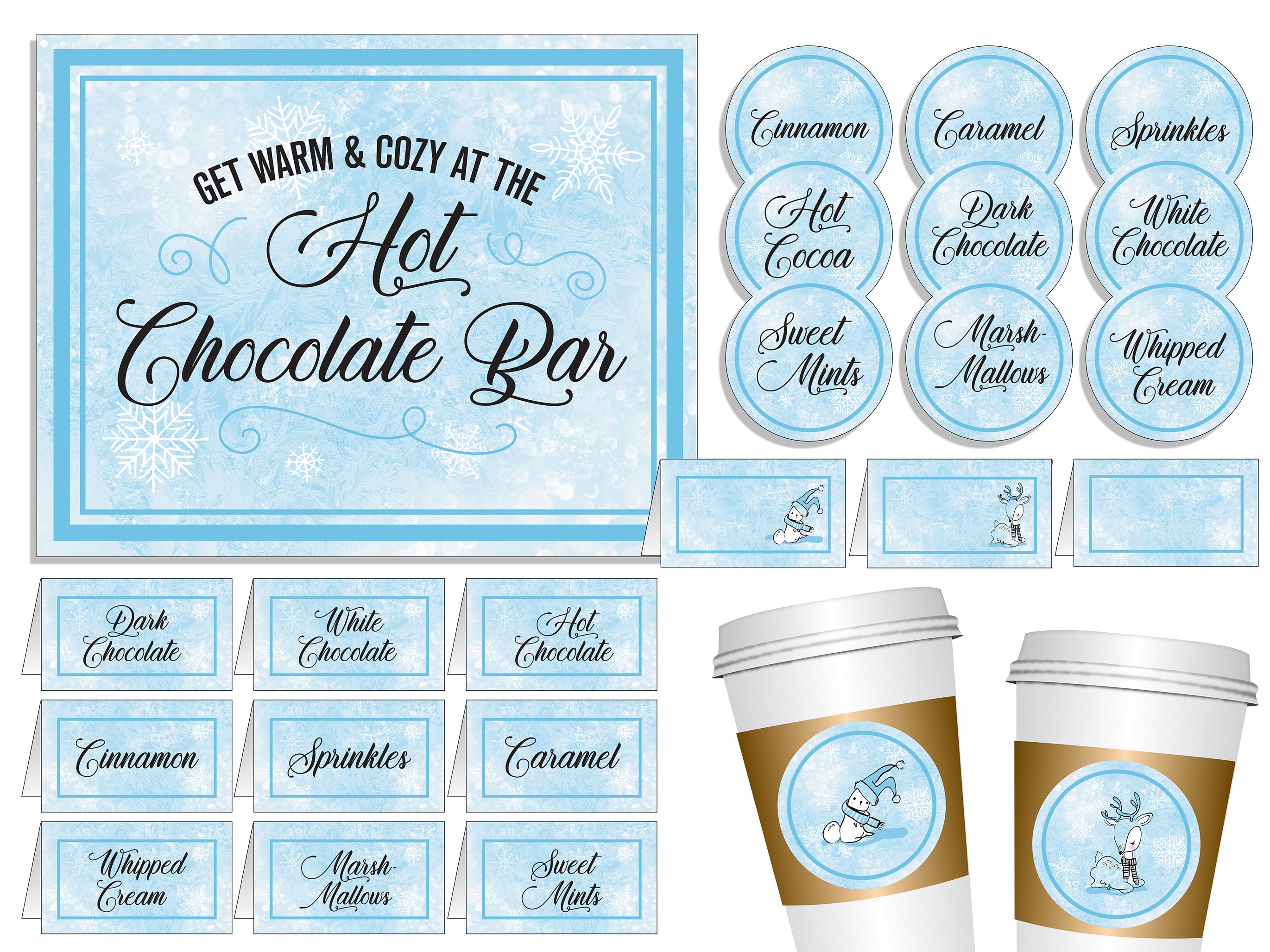 Winter Hot Cocoa Bar Kit: Blue & White Sign and Labels (PDF Download ...
