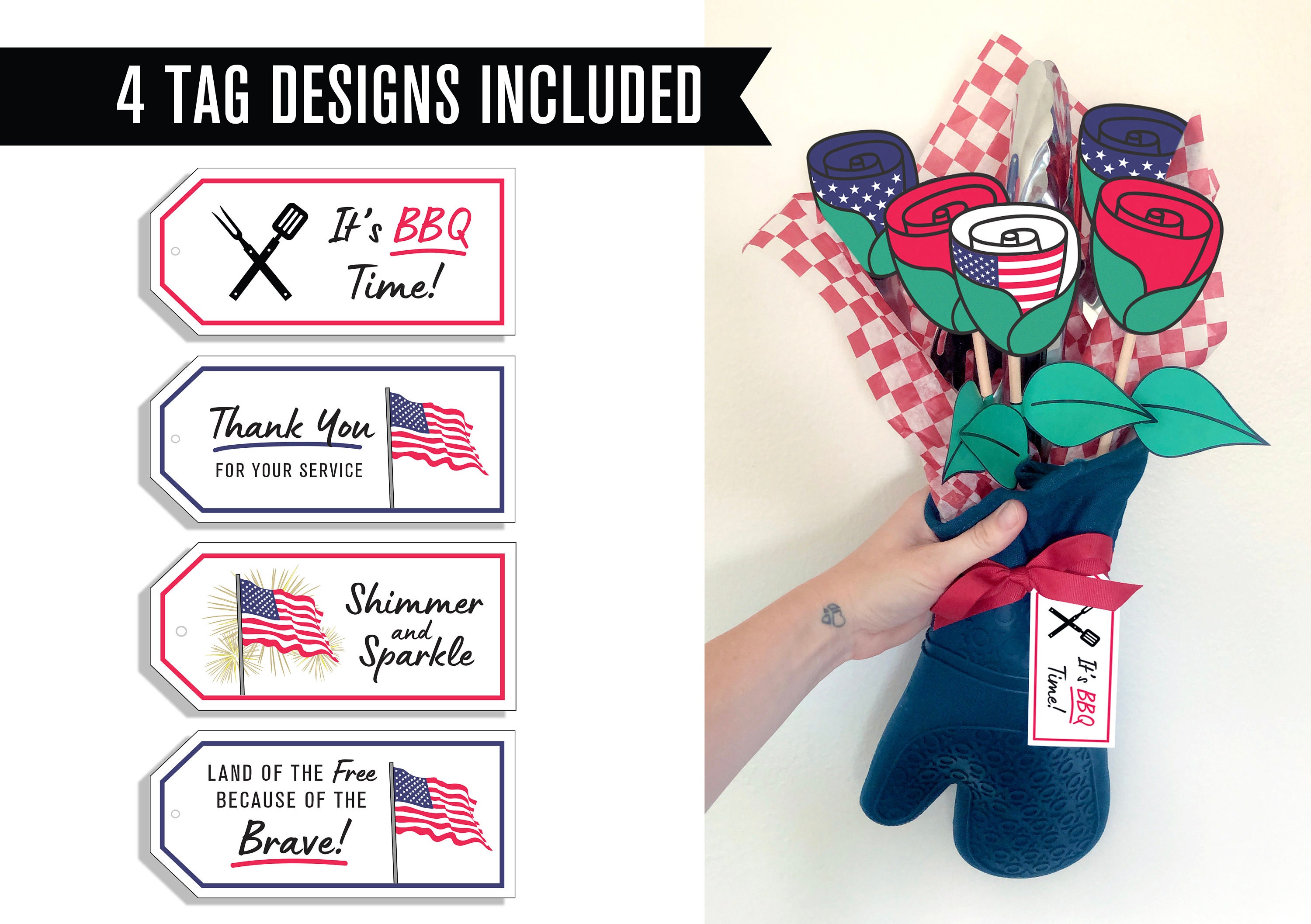DIY Patriotic Bouquet: Printable Rose Toppers & Leaf Wraps (PDF ...