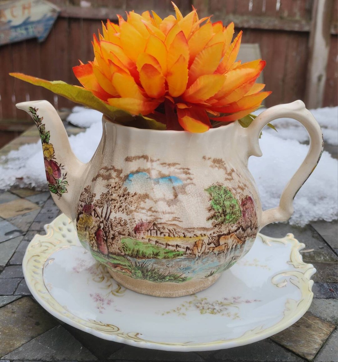 Vintage SADLER England Country Life - Teapot W/ Faux Flowers. Home ...