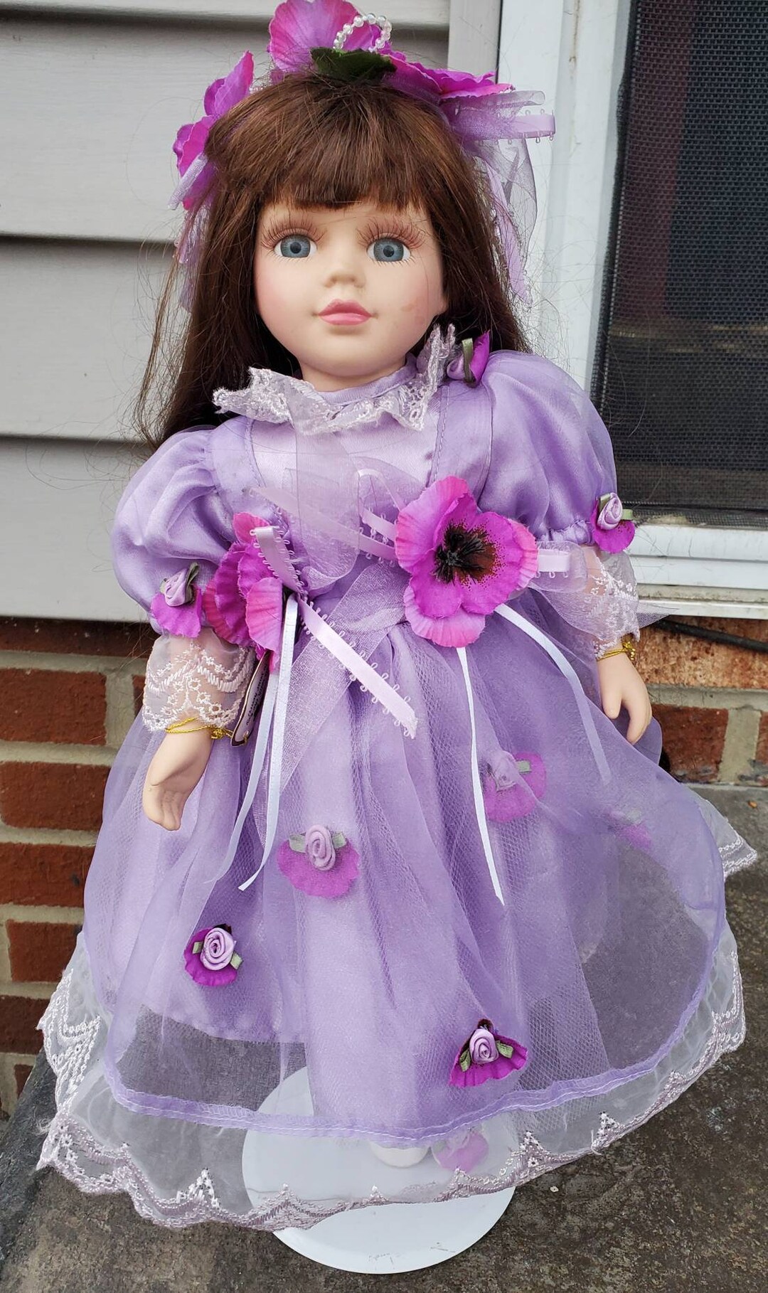 Vintage 16" Porcelain Brass Key Doll on Stand - Etsy