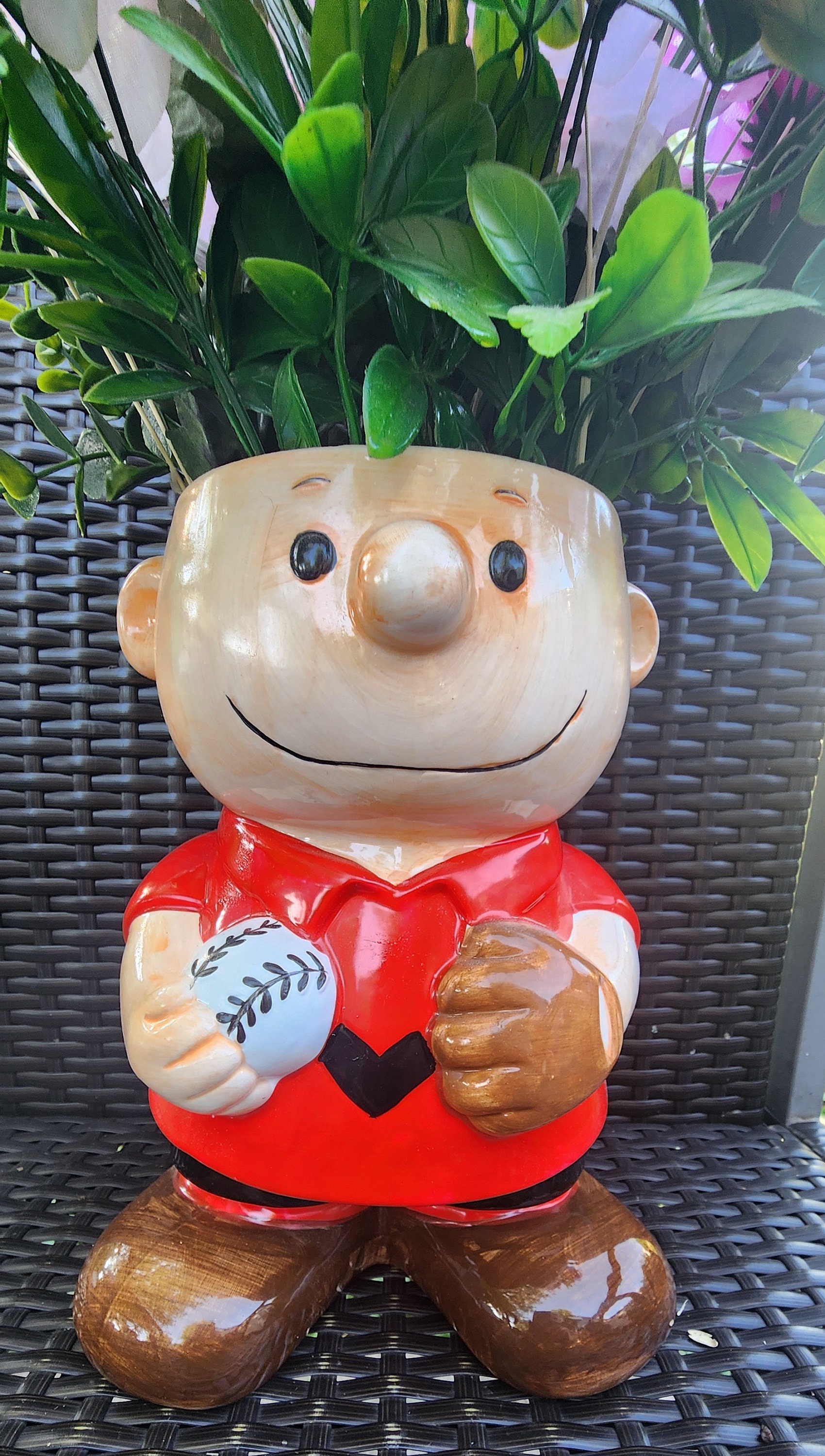 Vintage Charlie Brown Cookie Jar 1974 Upcycled W/ Faux Flowers - Etsy