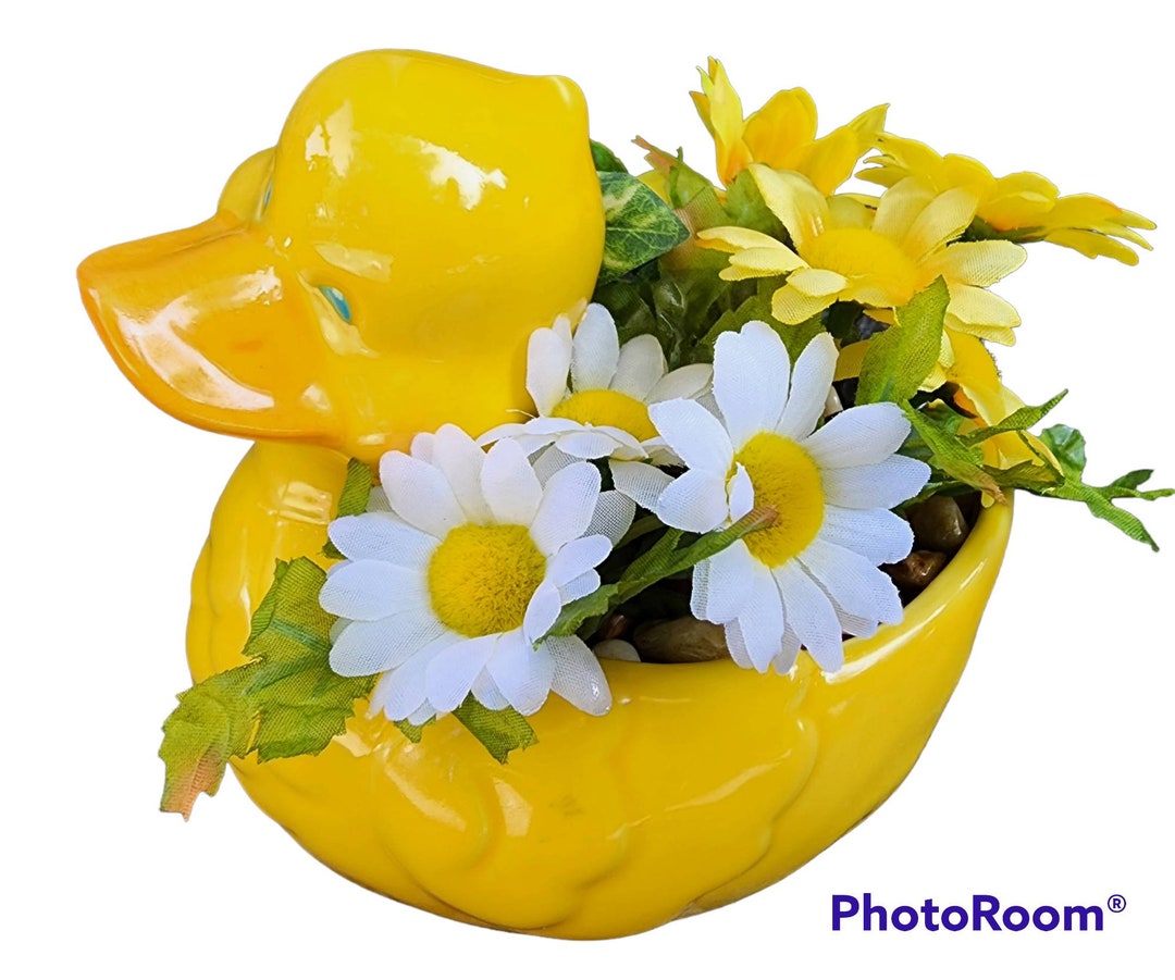 Vintage Ceramic Yellow Duck Planter W/faux Plants. - Etsy