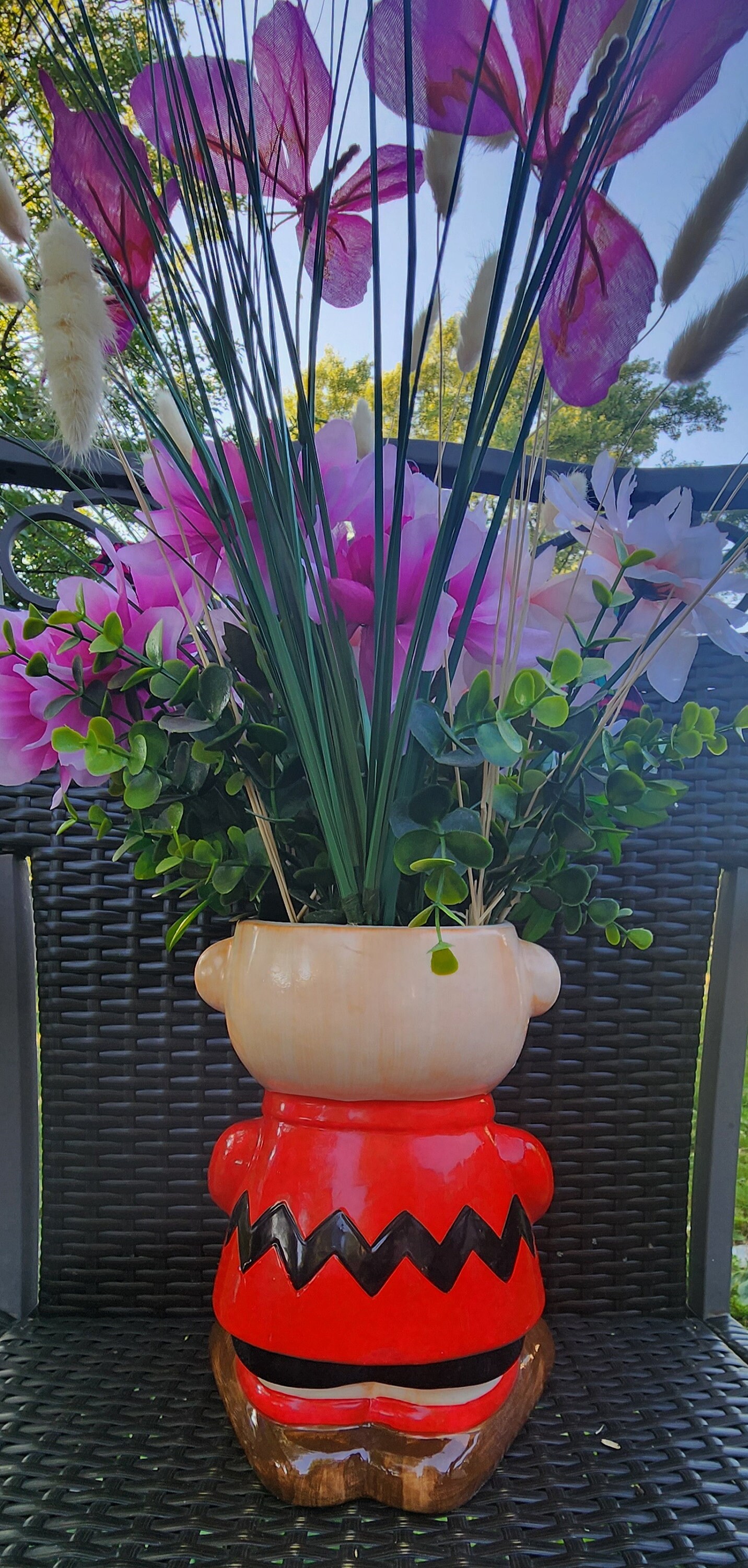 Vintage Charlie Brown Cookie Jar 1974 Upcycled W/ Faux Flowers - Etsy