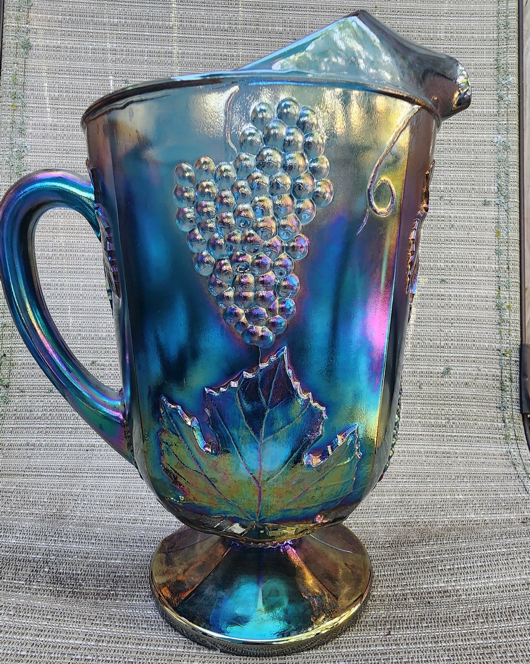 Vintage Blue Carnival Glass Big Pitcher - Etsy