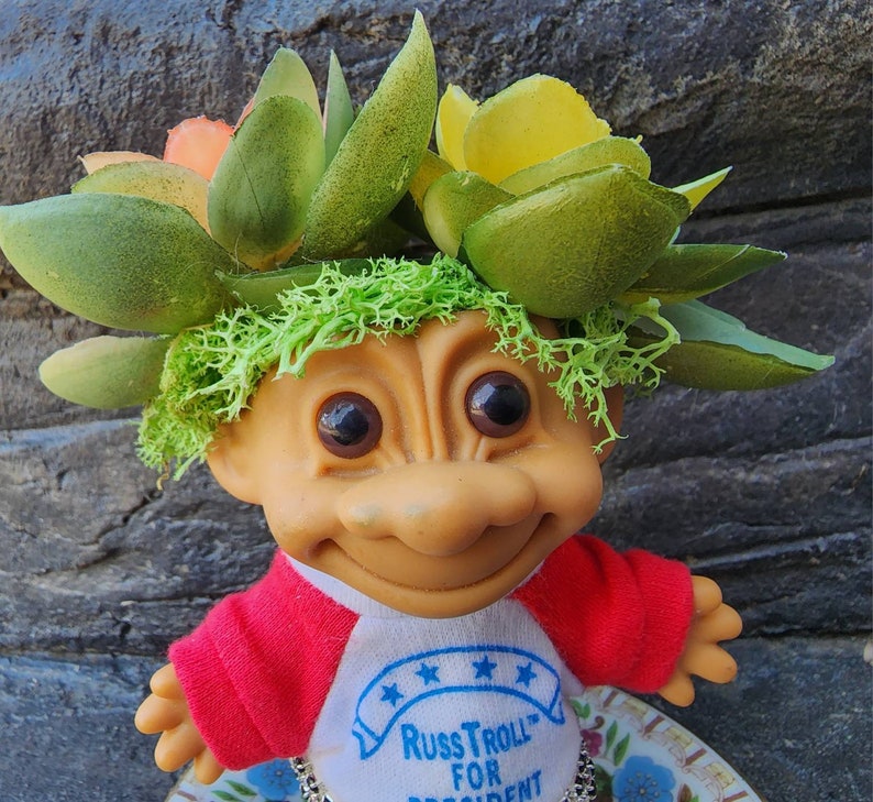 Vintage Upcyled Troll With Faux Succulent/house Plant. Home Decor - Etsy