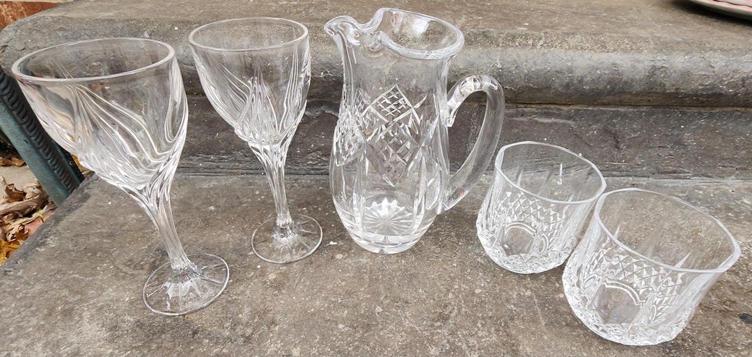 Vintage "waterford" Crystal Criss Cross Martini Pitcher W/ 4 Vint ...