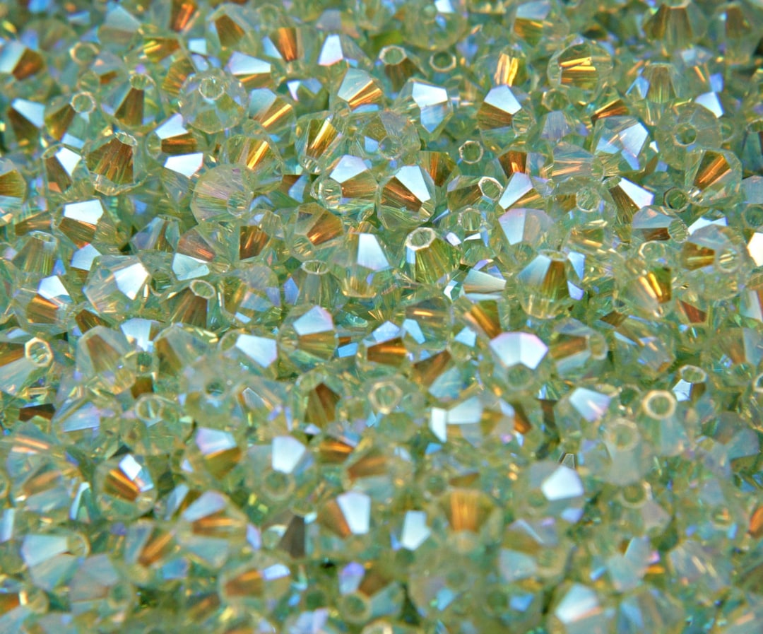4mm Swarovski Chrysolite AB 2X FC Bicones Rainbow Crystal Beads Jewelry ...