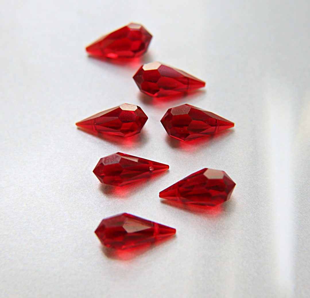 Vintage Czech Siam Crystal Drops 18 X 9 MM Fancy Crystal Drops 3/12/36 ...