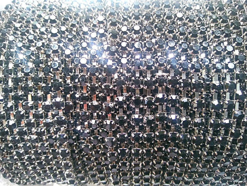 12 SS Rhinestone Chain Vintage Glass in Jet Silver Plated / - Etsy