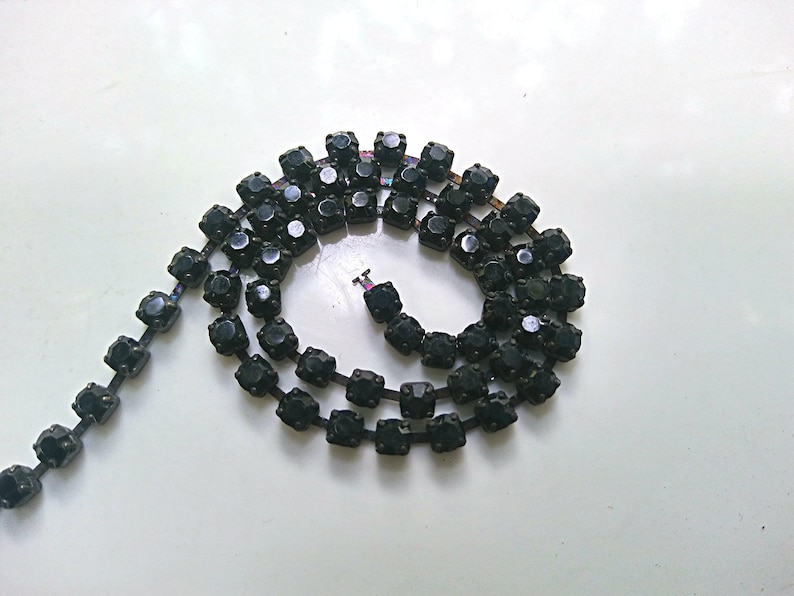 12 SS Rhinestone Chain Vintage Glass in Jet Silver Plated / - Etsy