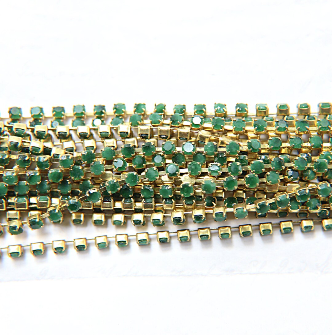 10ss Emerald Green Rhinestone Chain, Vintage Glass Chatons, Craft ...