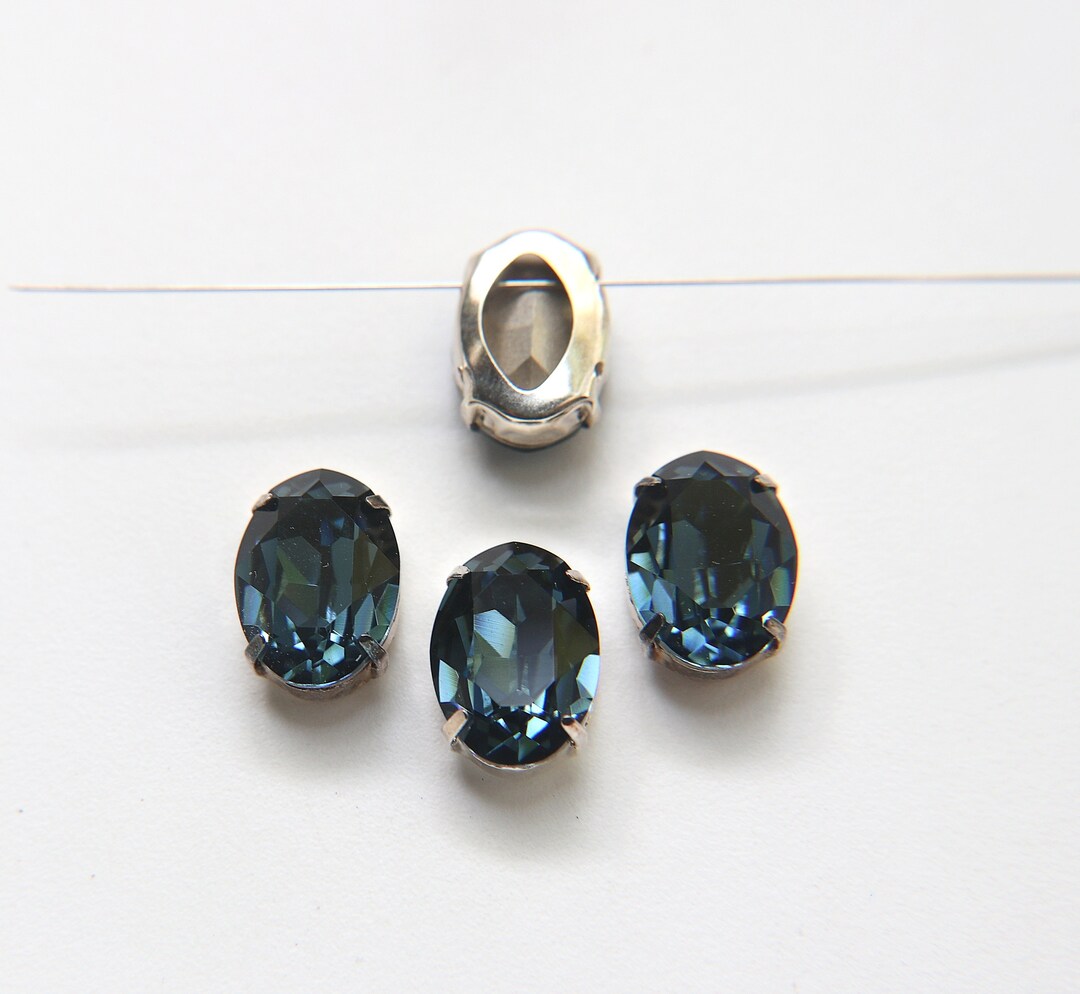 Vintage Swarovski Montana Oval Crystal Sew-on, 18x13mm, Silver Setting ...