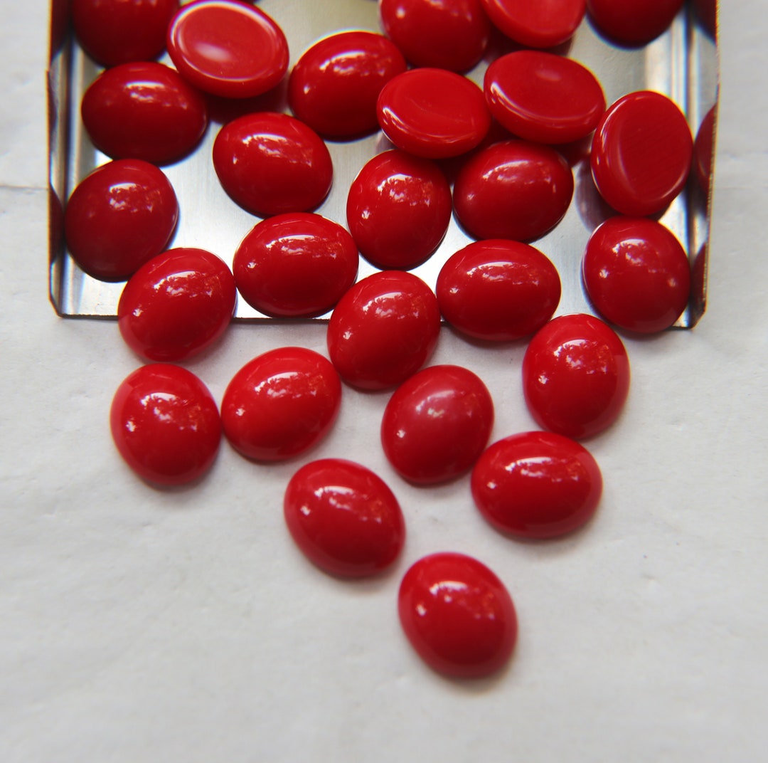 Swarovski Vintage Red Coral Cabochons, 12x10 Mm Crystal Foiled Flat ...