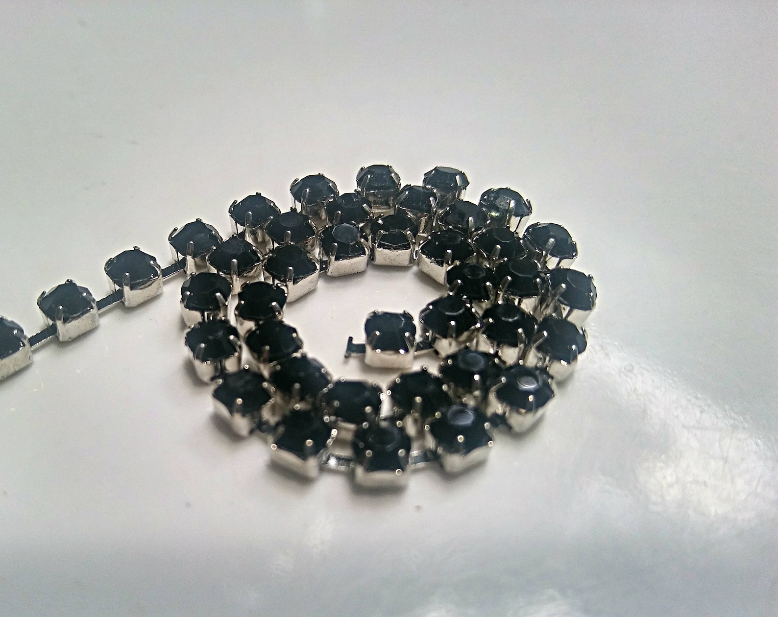 12 SS Rhinestone Chain Vintage Glass in Jet Silver Plated / - Etsy