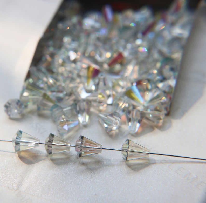Vintage Swarovski Crystal Cone Beads 9x8mm Aurore Boreale Jewelry ...