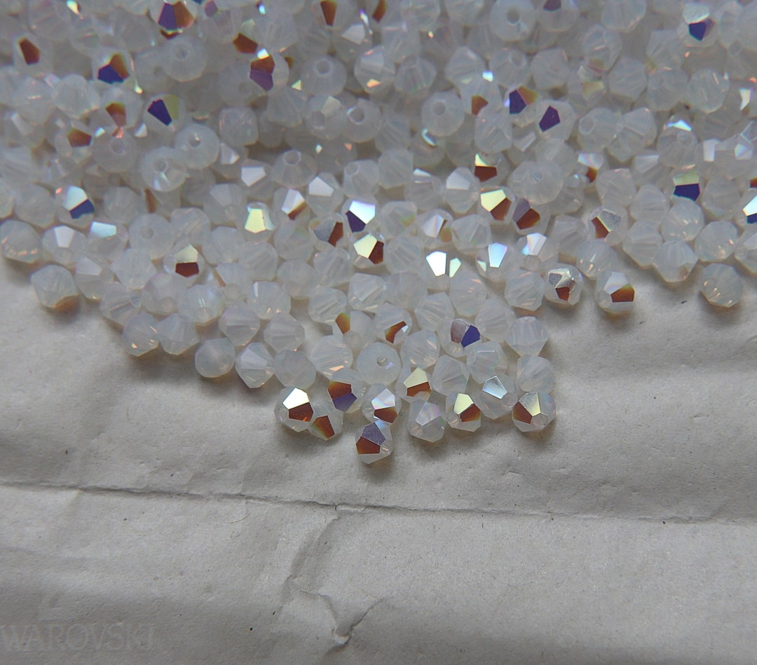 4mm White Opal Swarovski Bicone Beads, 1X Aurore Boreale - Etsy