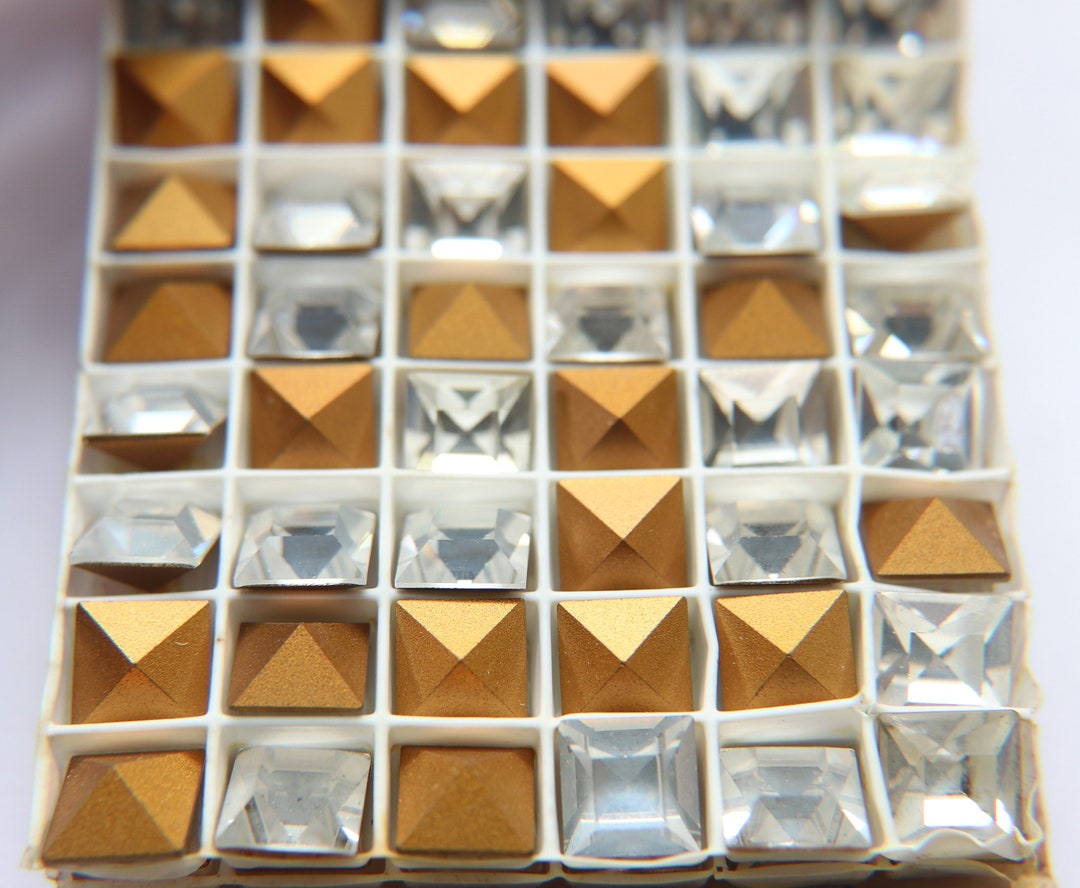 10mm Crystal Clear Square Rhinestones Vintage Swarovski 4400 Gold Foil ...