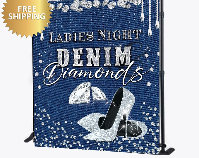 Party Decoration Banner Background Sign Birthday Denim Diamond Theme ...