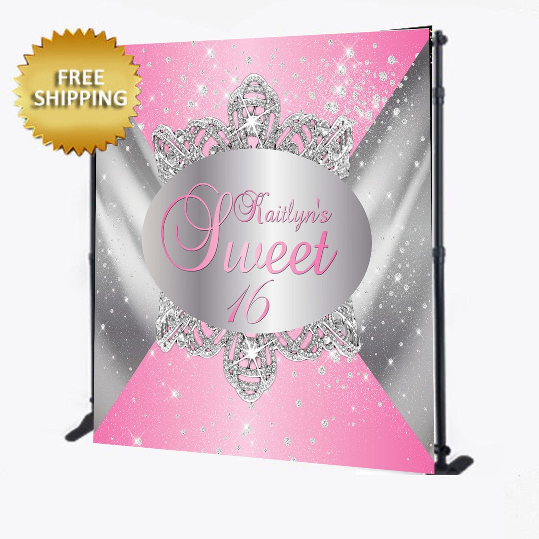 Sweet 16 Backdrop, Pink Backdrop, Birthday Backdrop, Birthday Banner ...