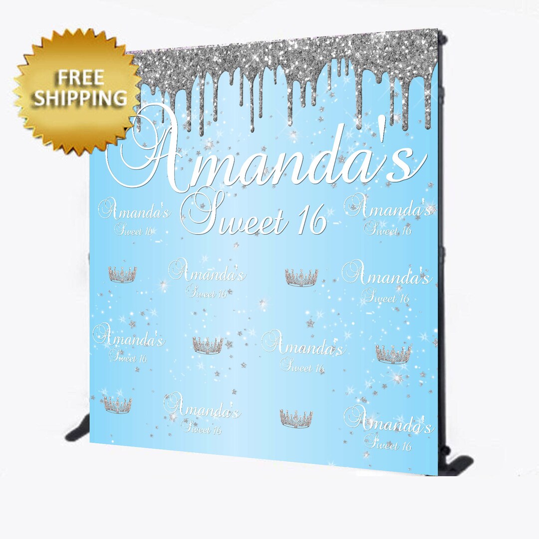 Sweet 16 Backdrop, 16th Birthday Backdrop, Baby Blue Backdrop, Birthday ...