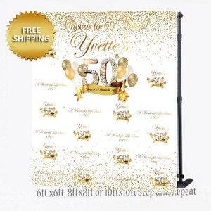 50th Birthday Step and Repeat Backdrop, 50th Birthday Backdrop, 8X8 ...