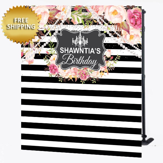 Birthday Backdrop Floral Backdrop Rustic Backdrop Black and | Etsy