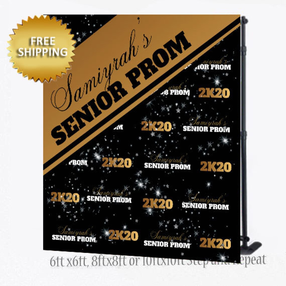Black and Gold Prom Step and Repeat Backdrop 2K19 Prom Step - Etsy