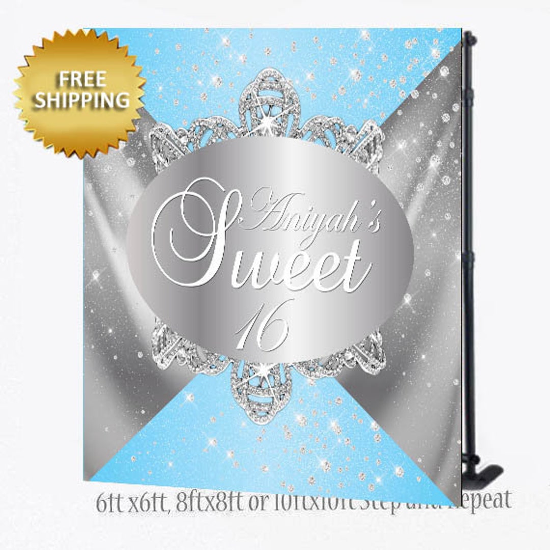 Step and Repeat Backdrop Blue and Silver Step and Repeat Sweet 16 ...