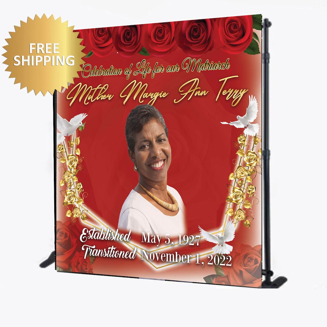 Memorial Backdrop, Memorial Step and Repeat, Red and Gold Backdrop ...