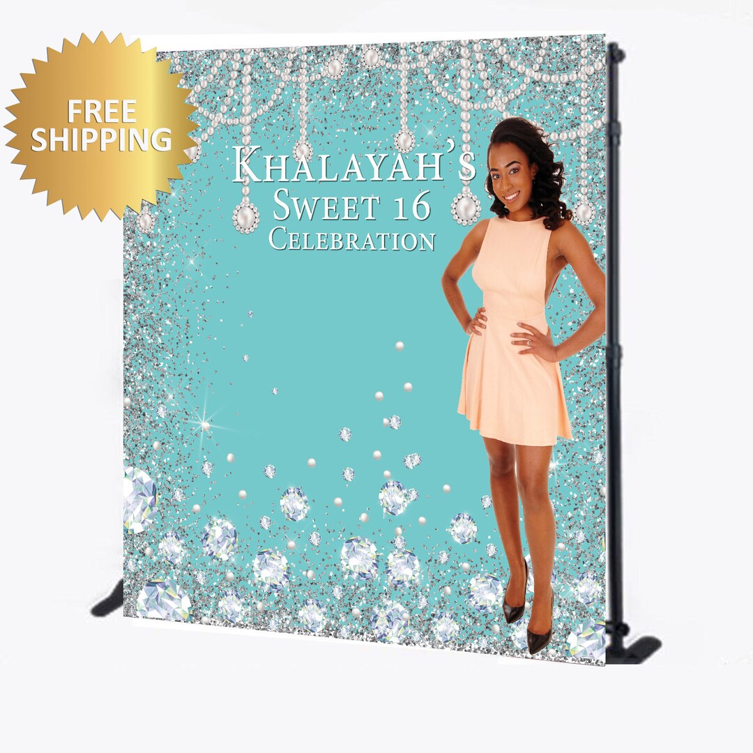 Custom Photo Birthday Backdrop, Teal Step and Repeat, Turquoise ...