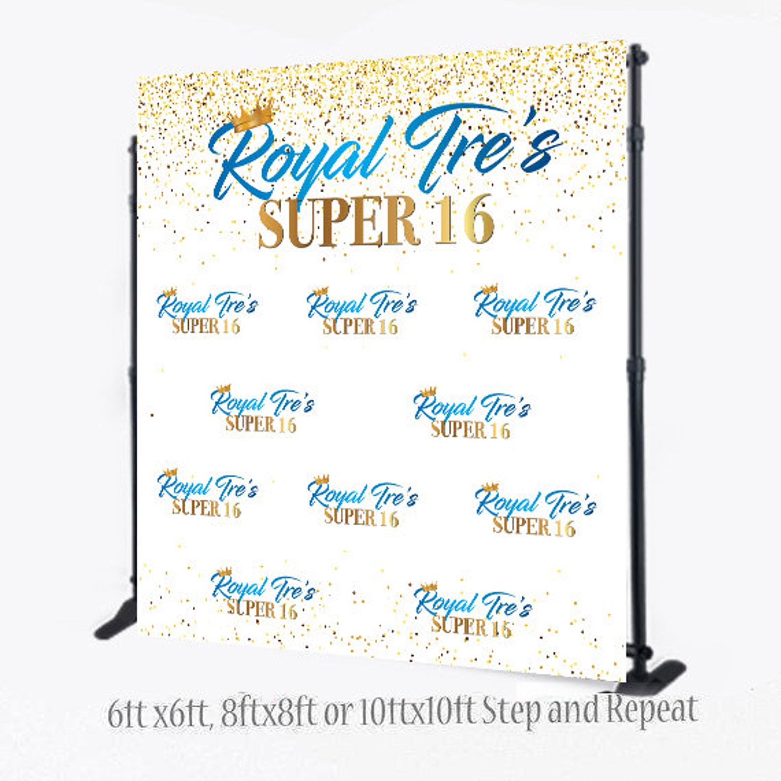 8X8 Photo Booth Backdrop Sweet 16 Backdrop Royal Backdrop Blue and Gold ...