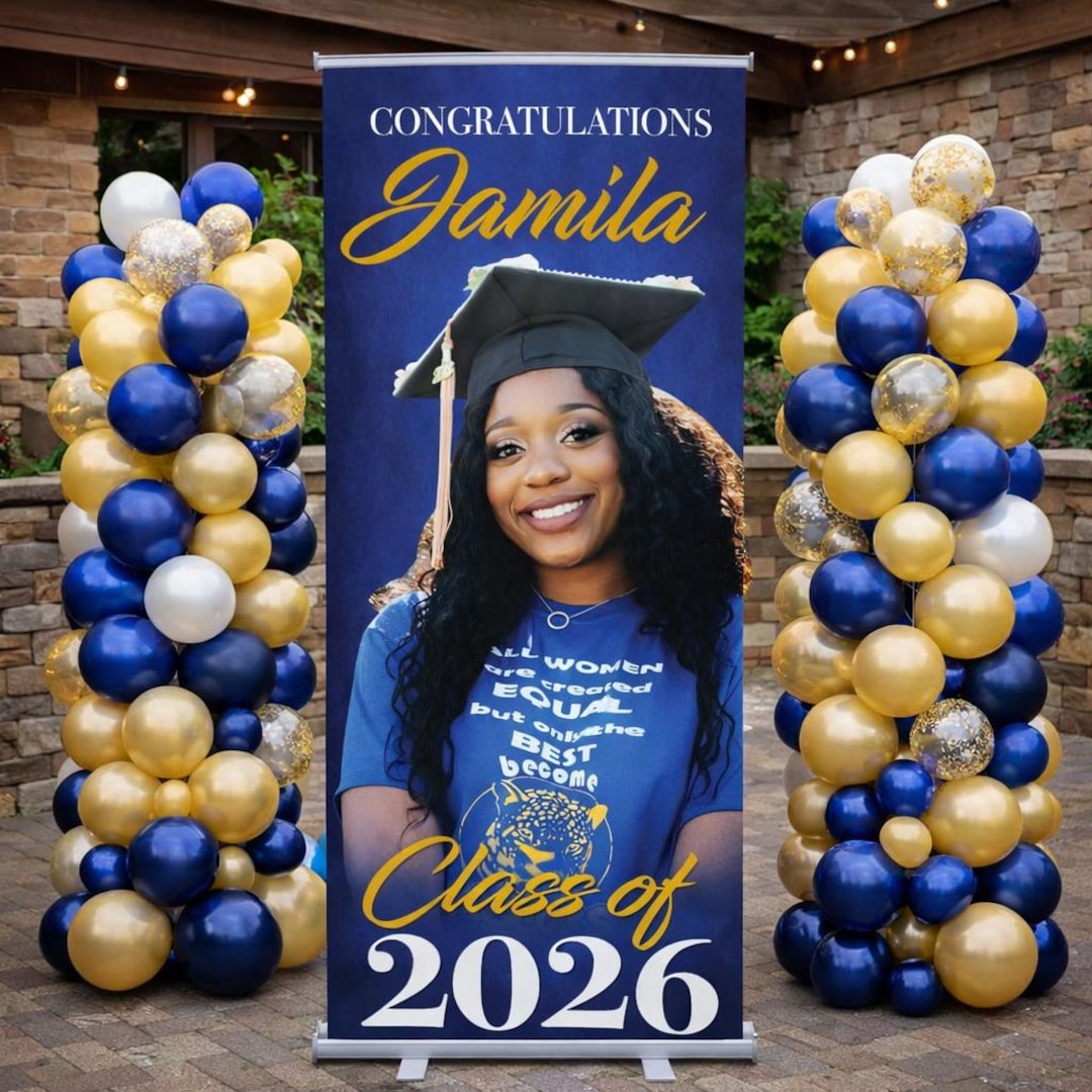 Custom Grad Retractable Banner Class of 2026 Photo Banner With Stand ...