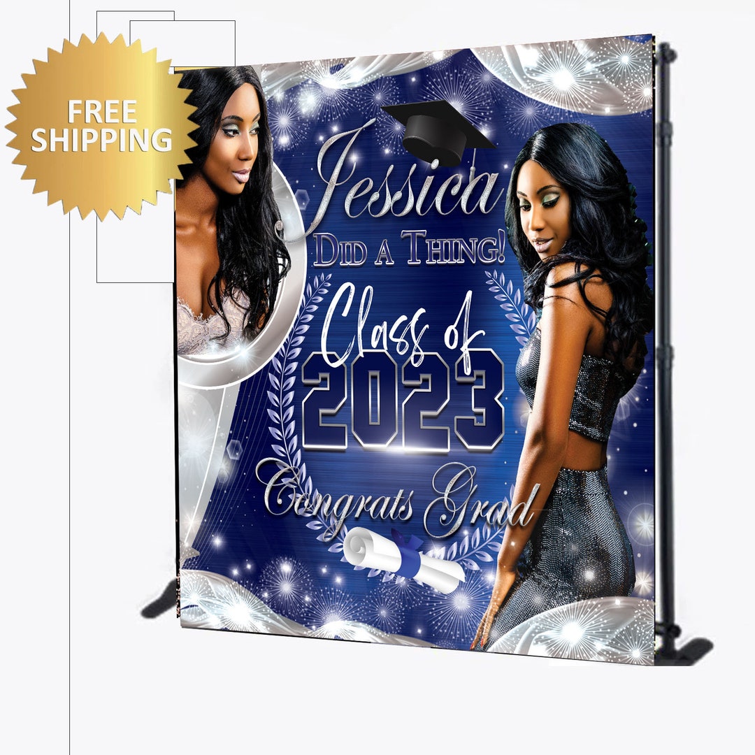 Blue Silver Backdrop, Class 2023 Photo Step and Repeat, Class of 2023 ...