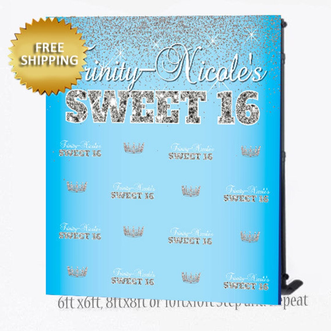 Sweet 16 Step and Repeat, Blue and Silver Backdrop, Winter Wonderland ...