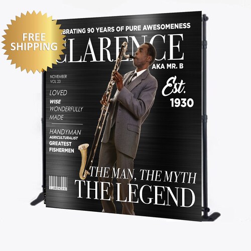Magazine Cover Birthday Backdrop Black Background Customized - Etsy