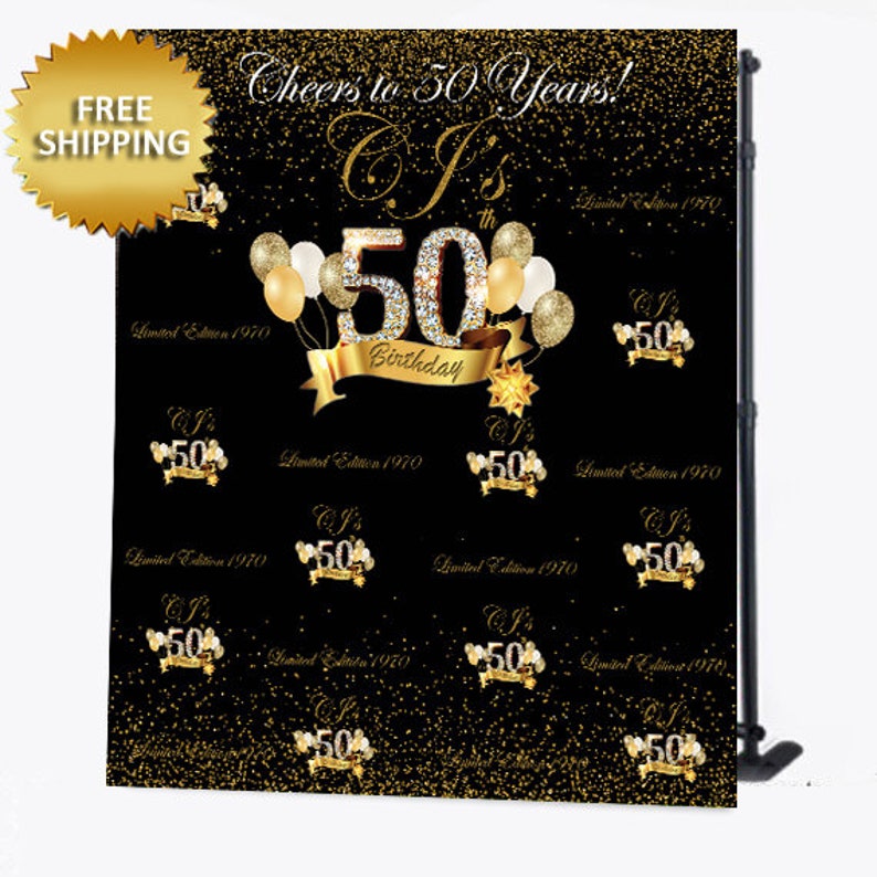 Birthday Backdrop Black and Gold Backdrop 50th Birthday - Etsy