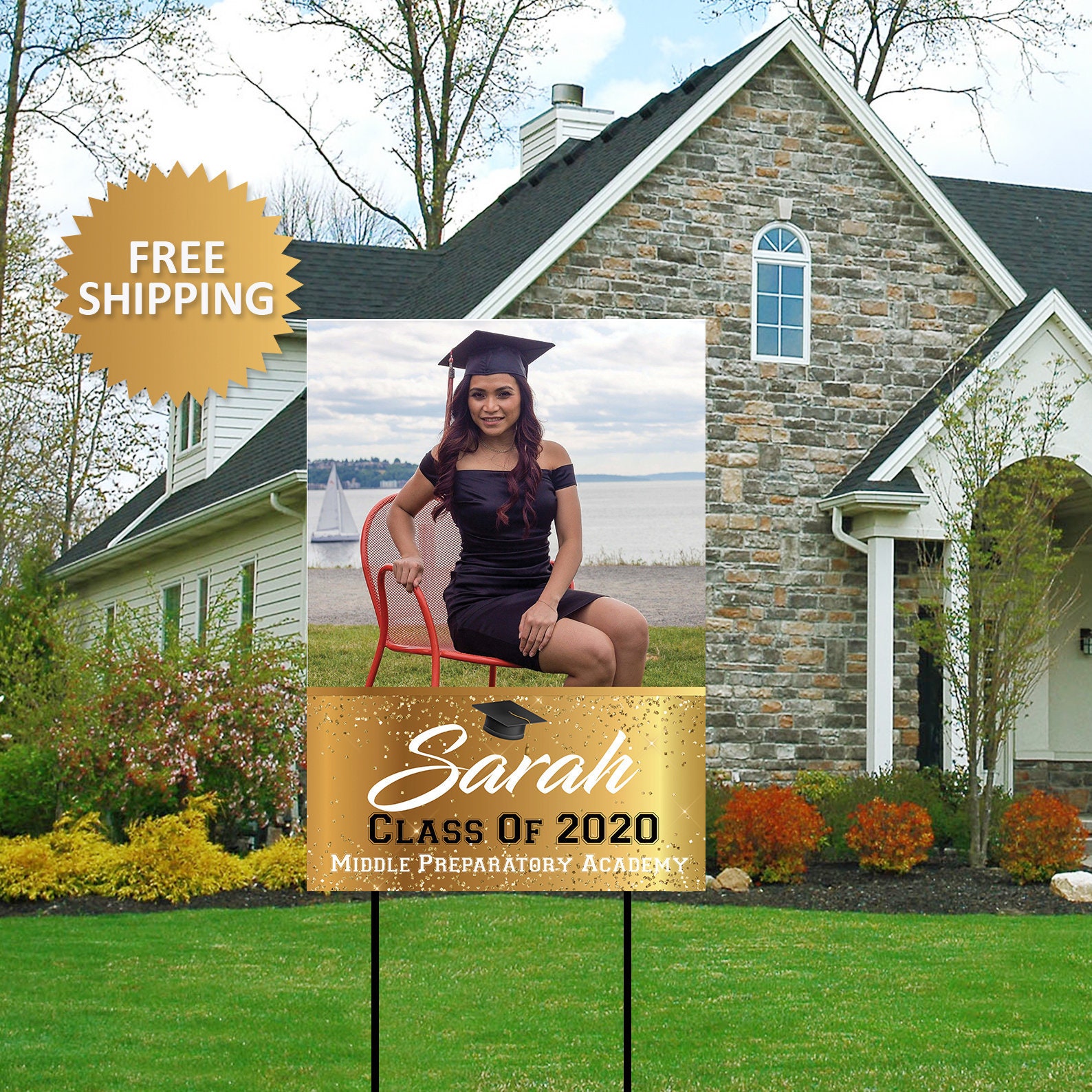 Grad Yard Sign, Graduation Photo Yard Sign, Honk for Our Grad Yard Sign ...