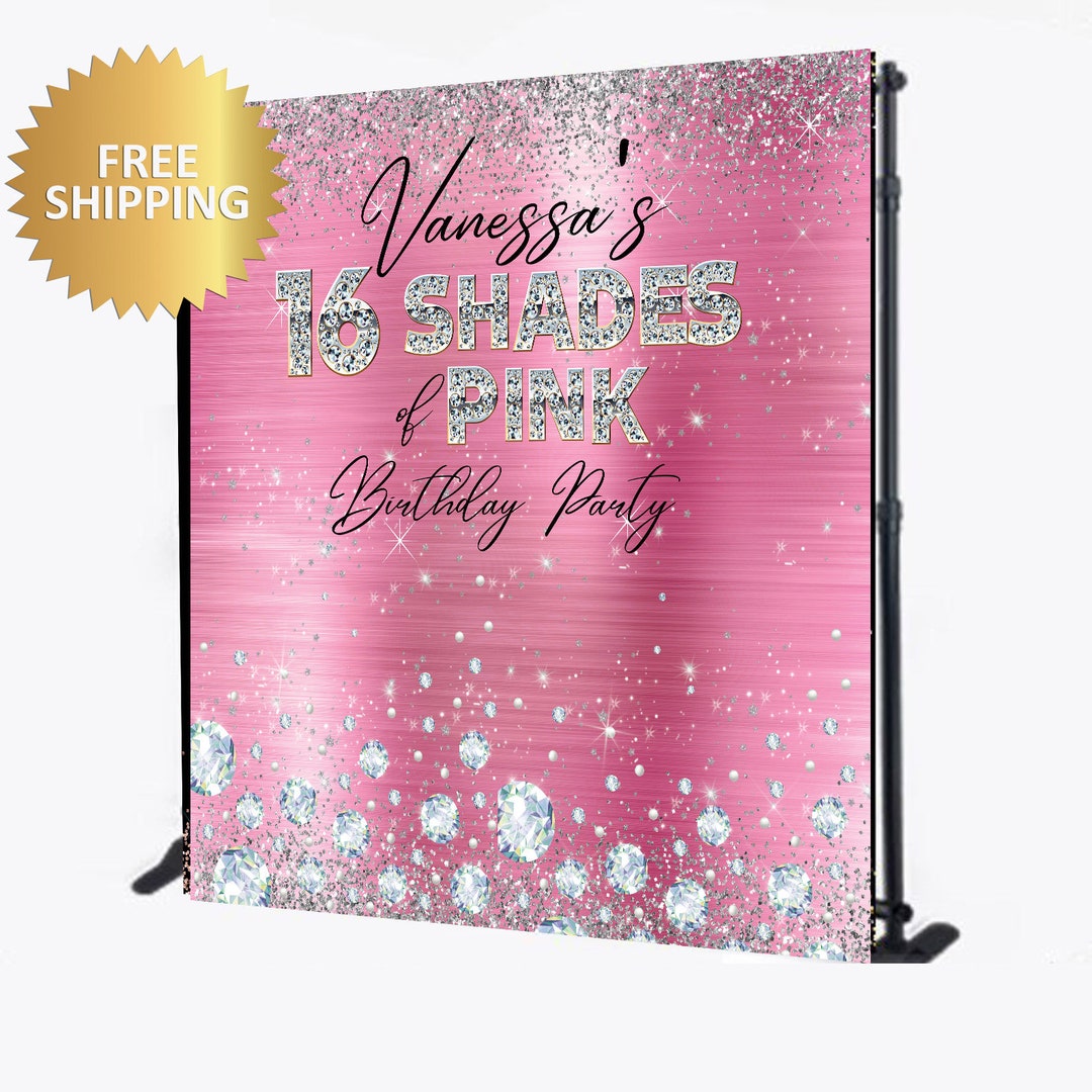 Sweet 16 Step and Repeat Shades of Pink Backdrop Diamonds and Pearls ...