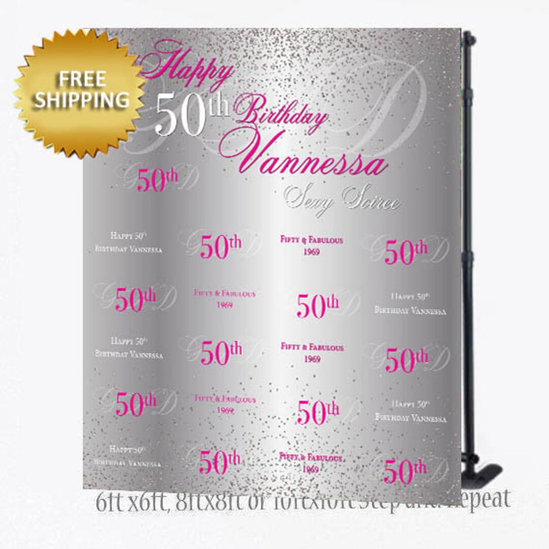 50 and Fabulous Birthday Backdrop, 50th Birthday Backdrop, Hot Pink ...